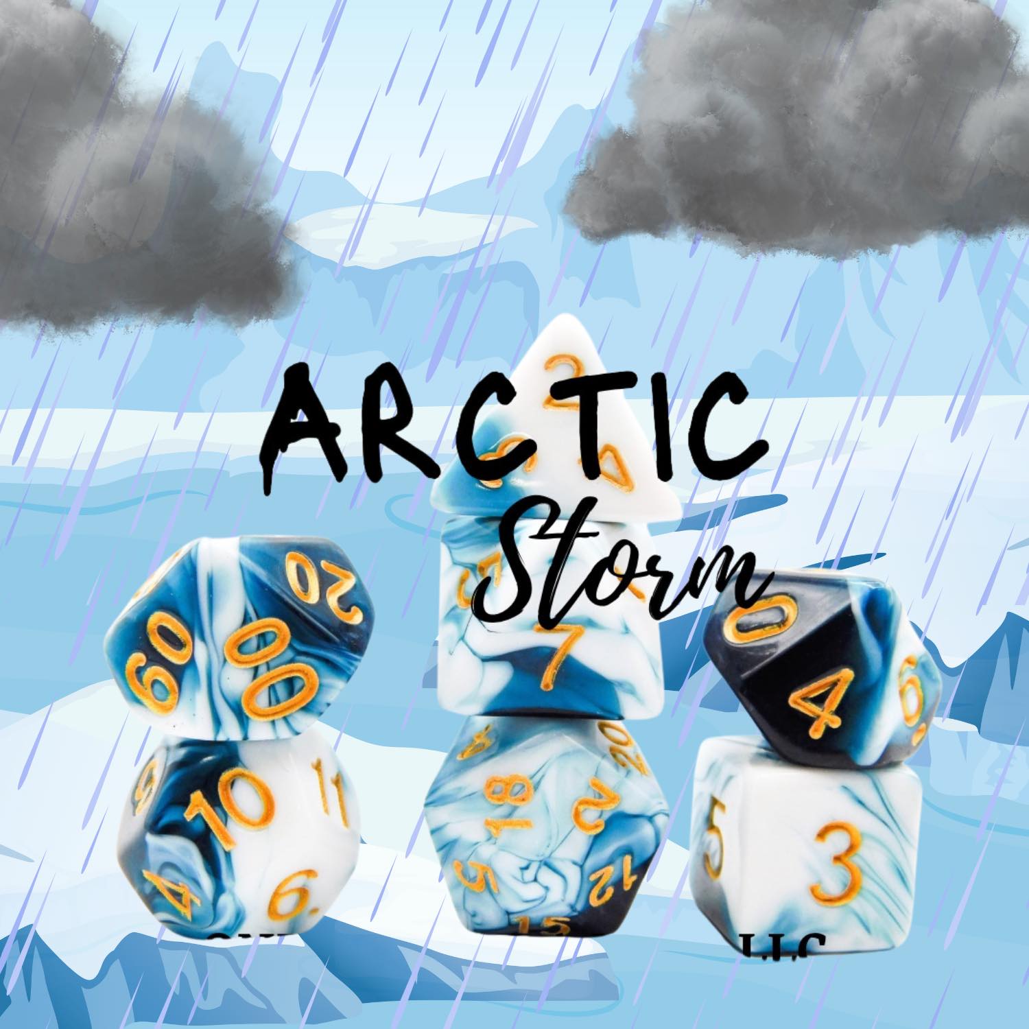 [ARCTIC STORM] ACRYLIC DICE SET – ONE LINK AT A TIME