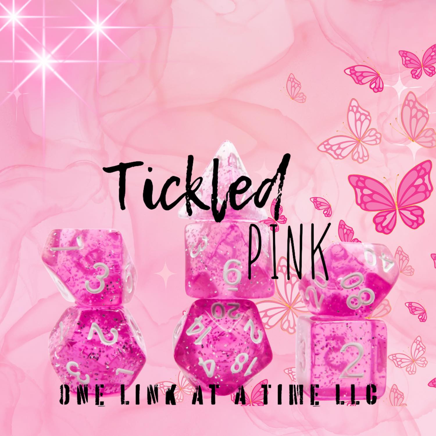[TICKLED PINK] ACRYLIC DICE SET – ONE LINK AT A TIME